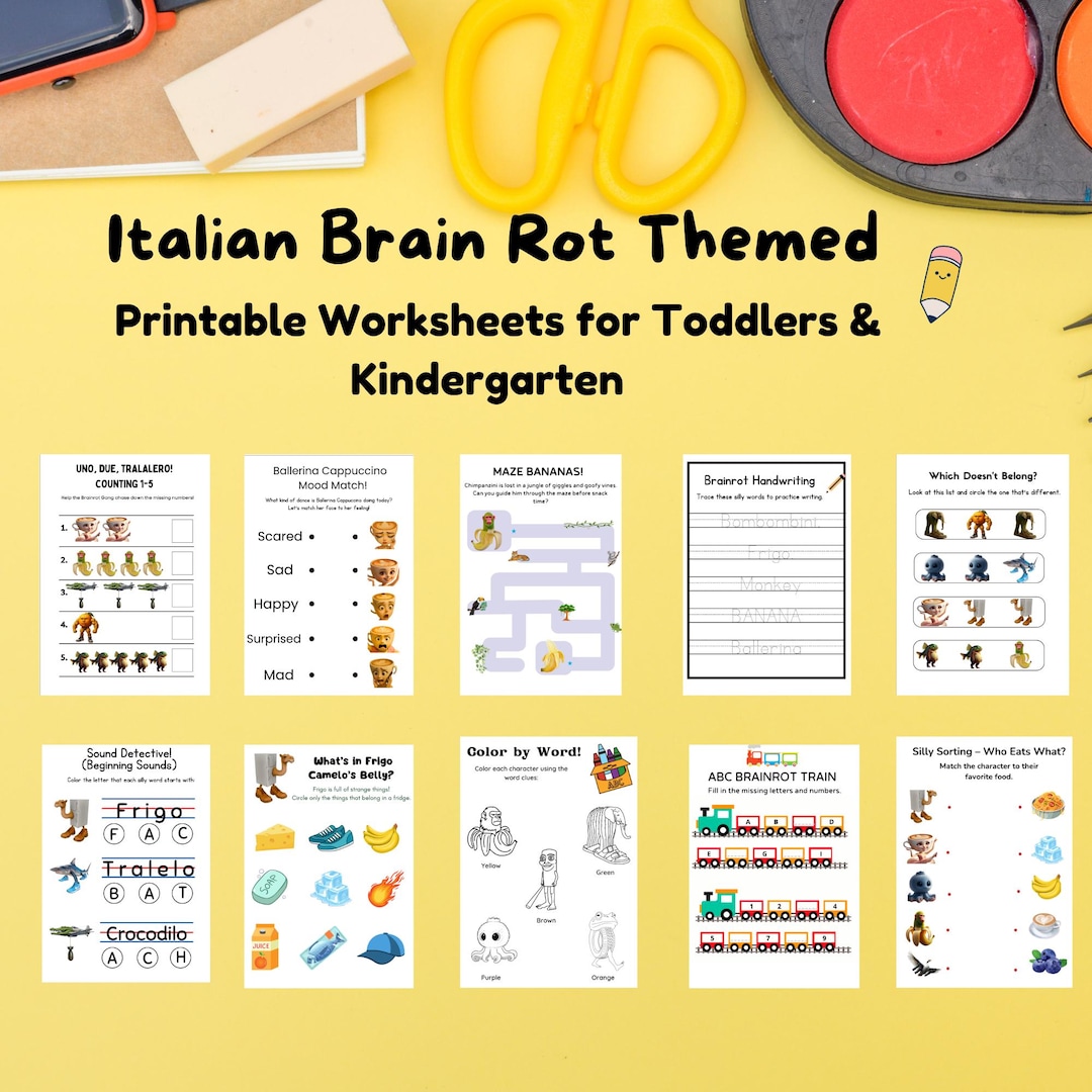 Italian Brain Rot Themed Printable Kindergarten Preschool Worksheets ...