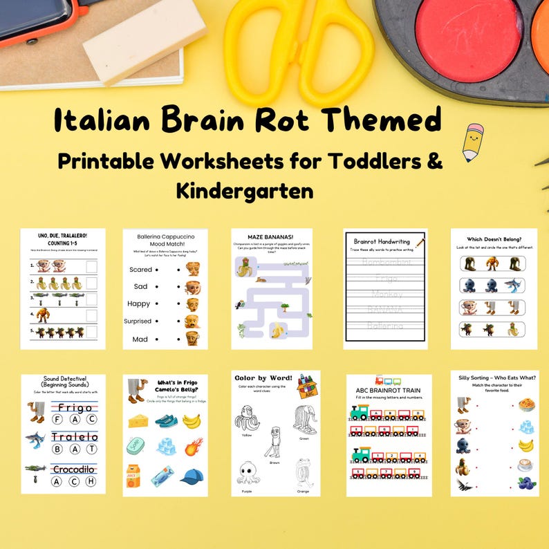 Italian Brain Rot Themed Printable Kindergarten Preschool Worksheets ...