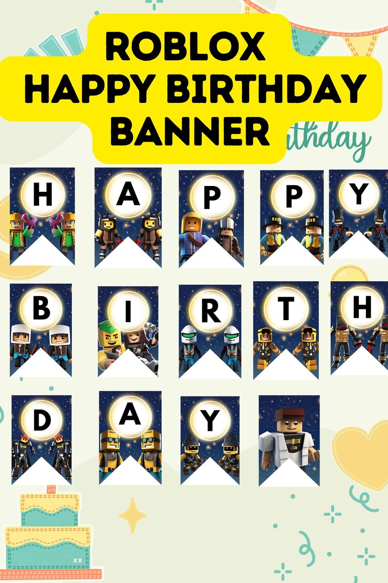 Editable Roblox Happy Birthday Banner Printable Banner Instant Download ...
