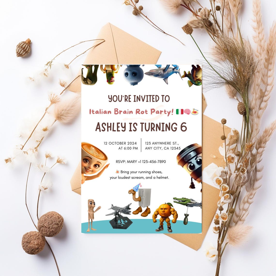 Italian Brain Rot Birthday Invitation Template | Fun, Chaotic Party ...