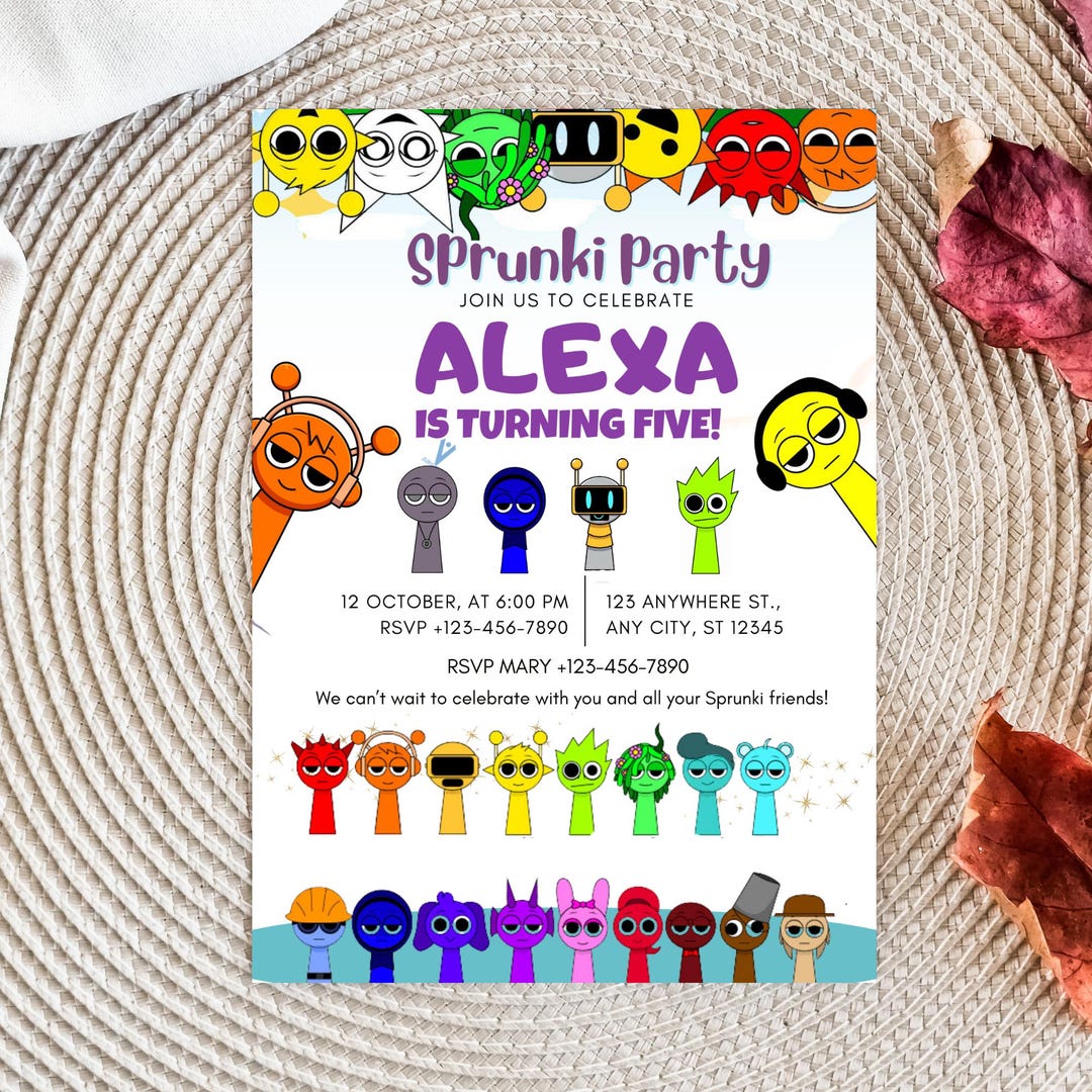 Sprunki Party Invitation Template | Girl or Boy Party Invite | Editable ...