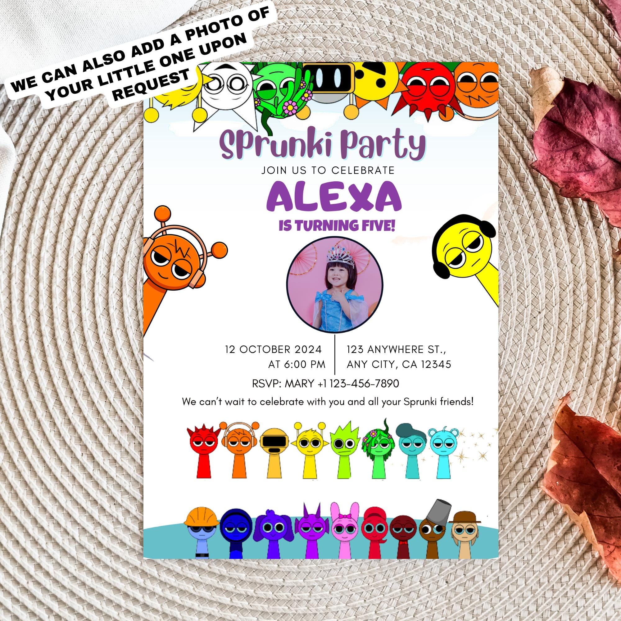 Sprunki Party Invitation Template | Girl or Boy Party Invite | Editable ...