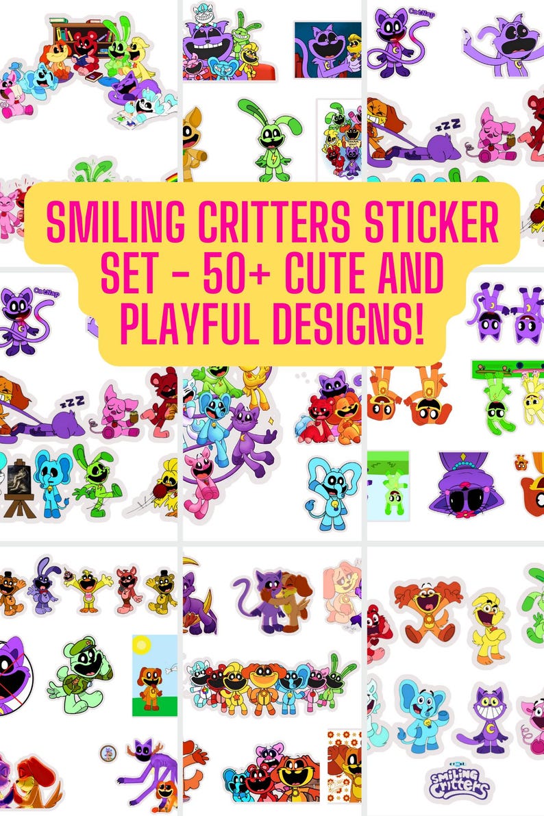 Bundle of Smiling Critters Sticker 50 Cute & Playful Designs 20 ...