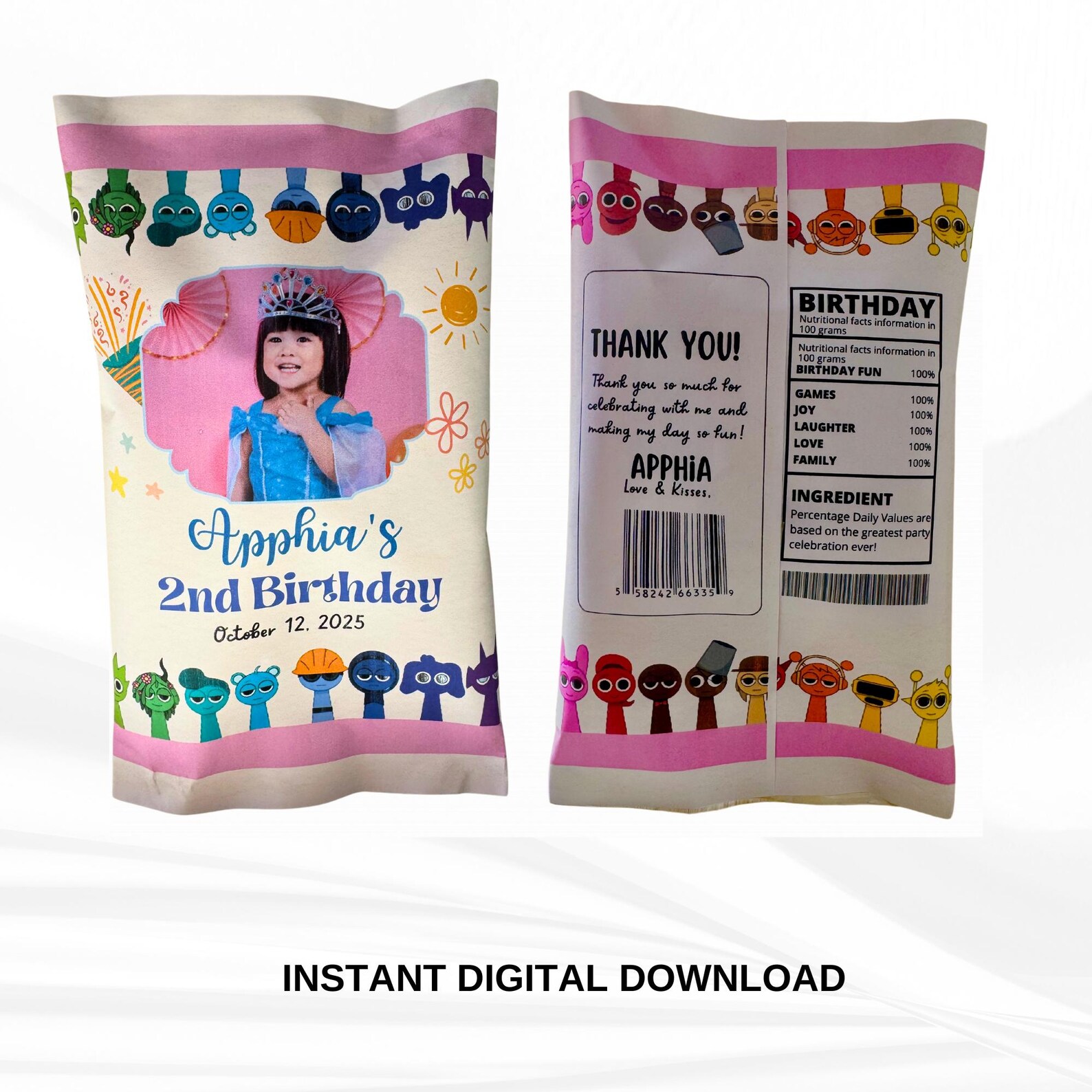Editable Sprunki Favor Bag for Kids Birthday Party | Custom Chip Bag ...