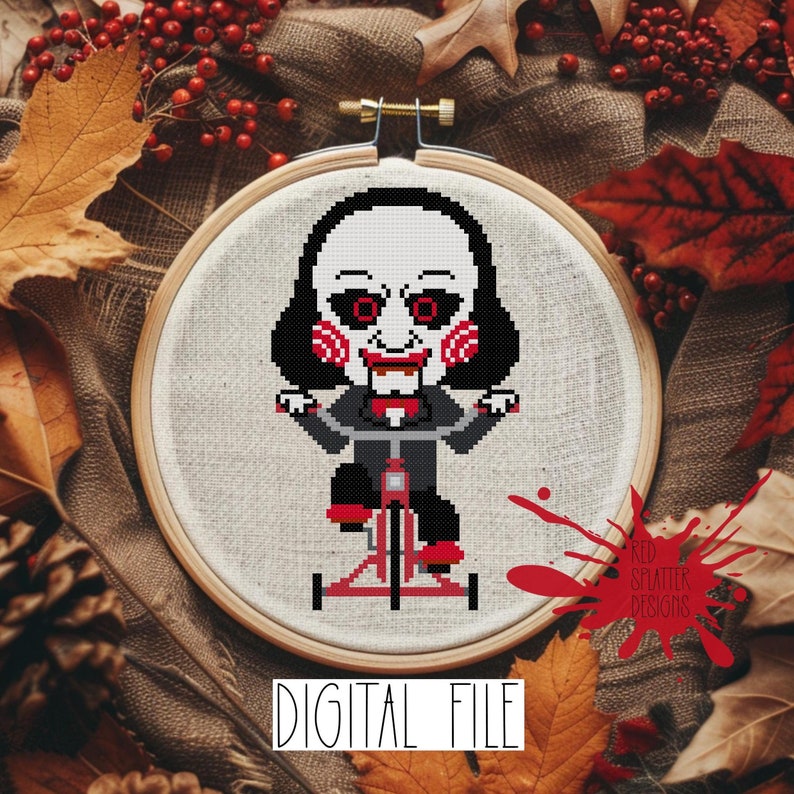 Jigsaw, Horror - Cross Stitch Pattern Digital. Chibi, Horror Movie, Saw ...