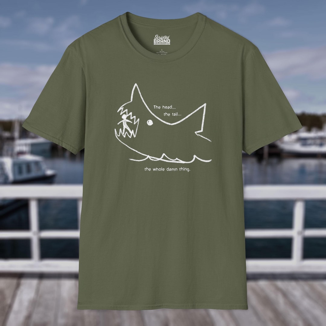 Jaws Quint Shark Chalkboard Shirt - Unisex Softstyle T-shirt Brody ...