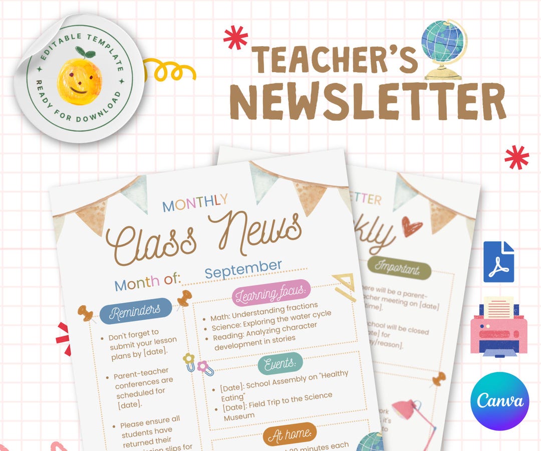 Classroom Newsletter Monthly or Weekly Class Newsletter Boho Template ...