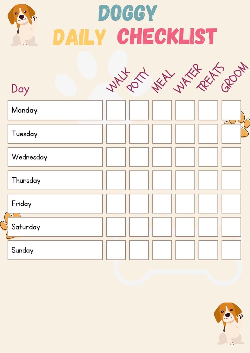 Dog Daily Checklist - Etsy
