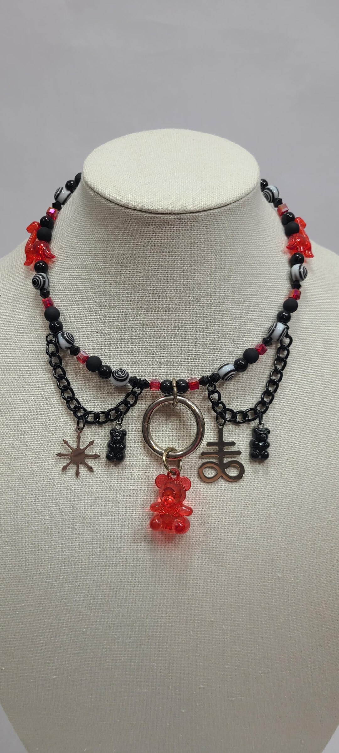 Black and Red Themed Occult Gummy Bear Necklace Chain Accent Beaded ...