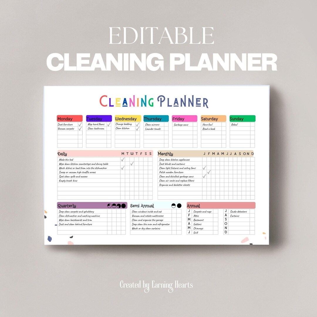 EDITABLE Cleaning Planner, Cleaning Checklist, Schedule, ADHD Cleaning ...