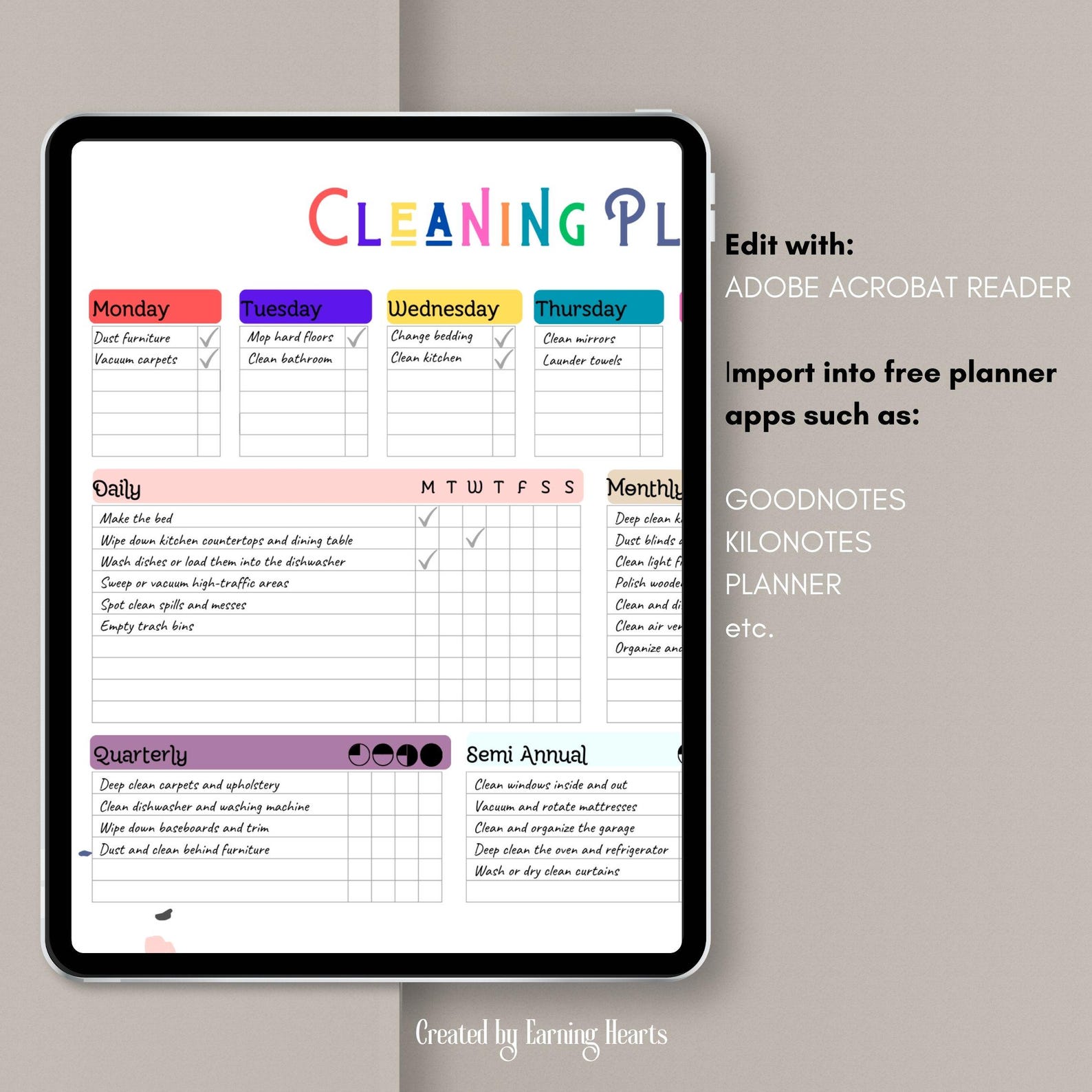 EDITABLE Cleaning Planner, Cleaning Checklist, Schedule, ADHD Cleaning ...