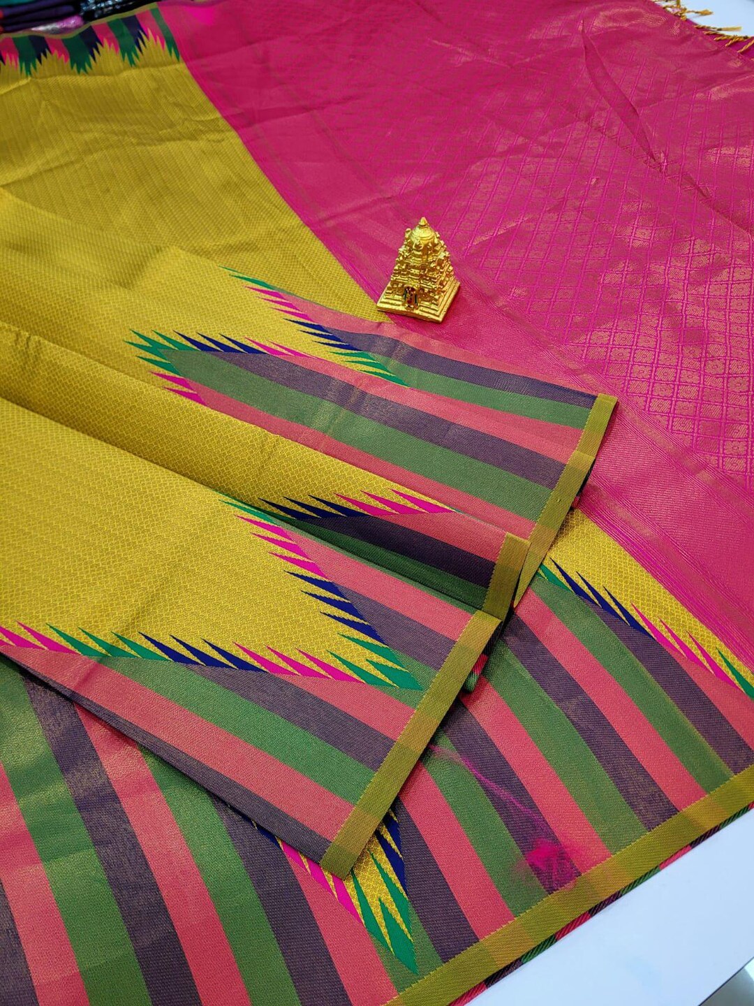 Elite Temple Sem-silk Sarees With Stitched Blouse-size 40 Extends to 44 ...