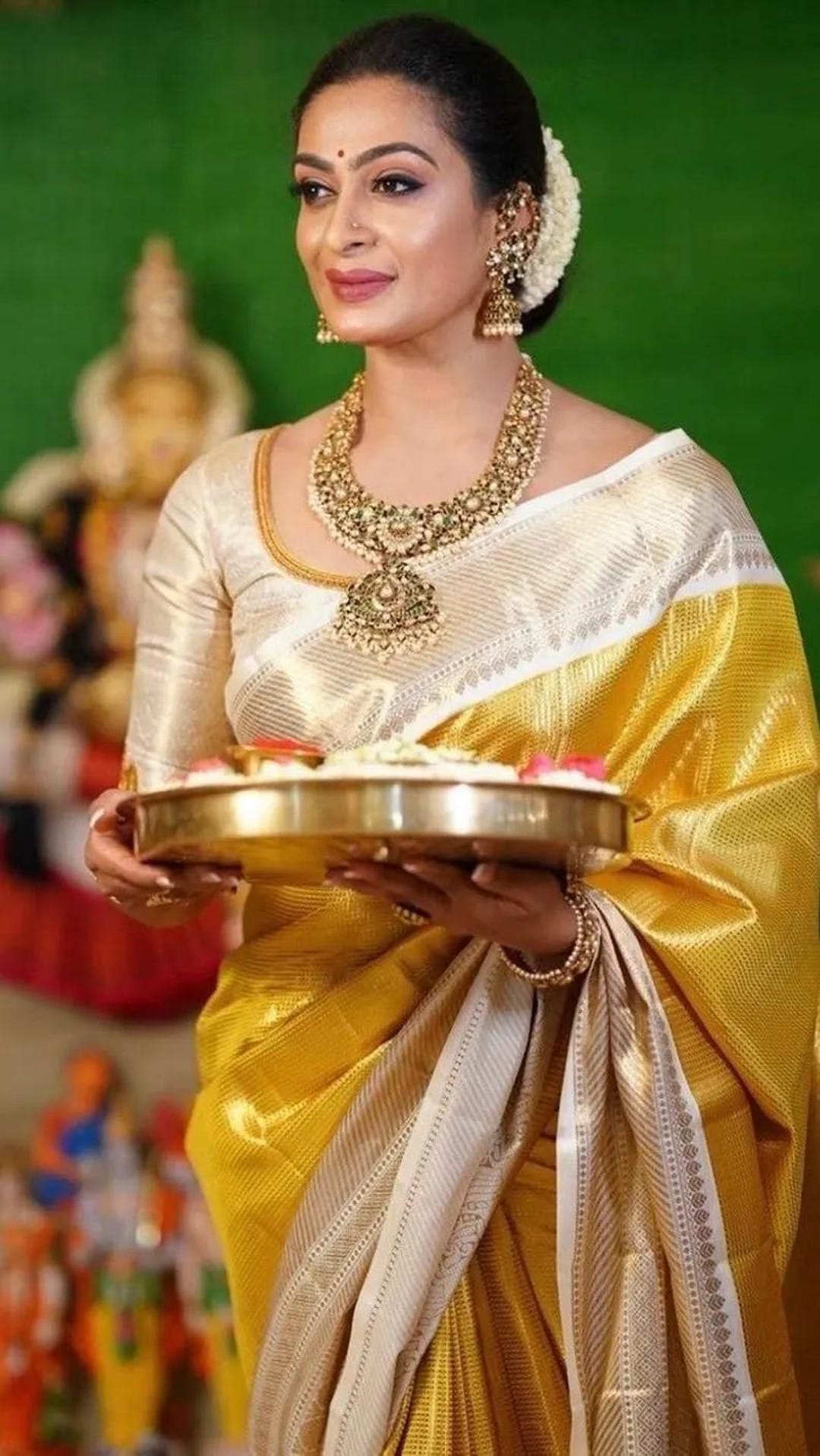 Gold Tissue Banarasi Silk Saree With Stitched Blouse Size-40(alterable ...