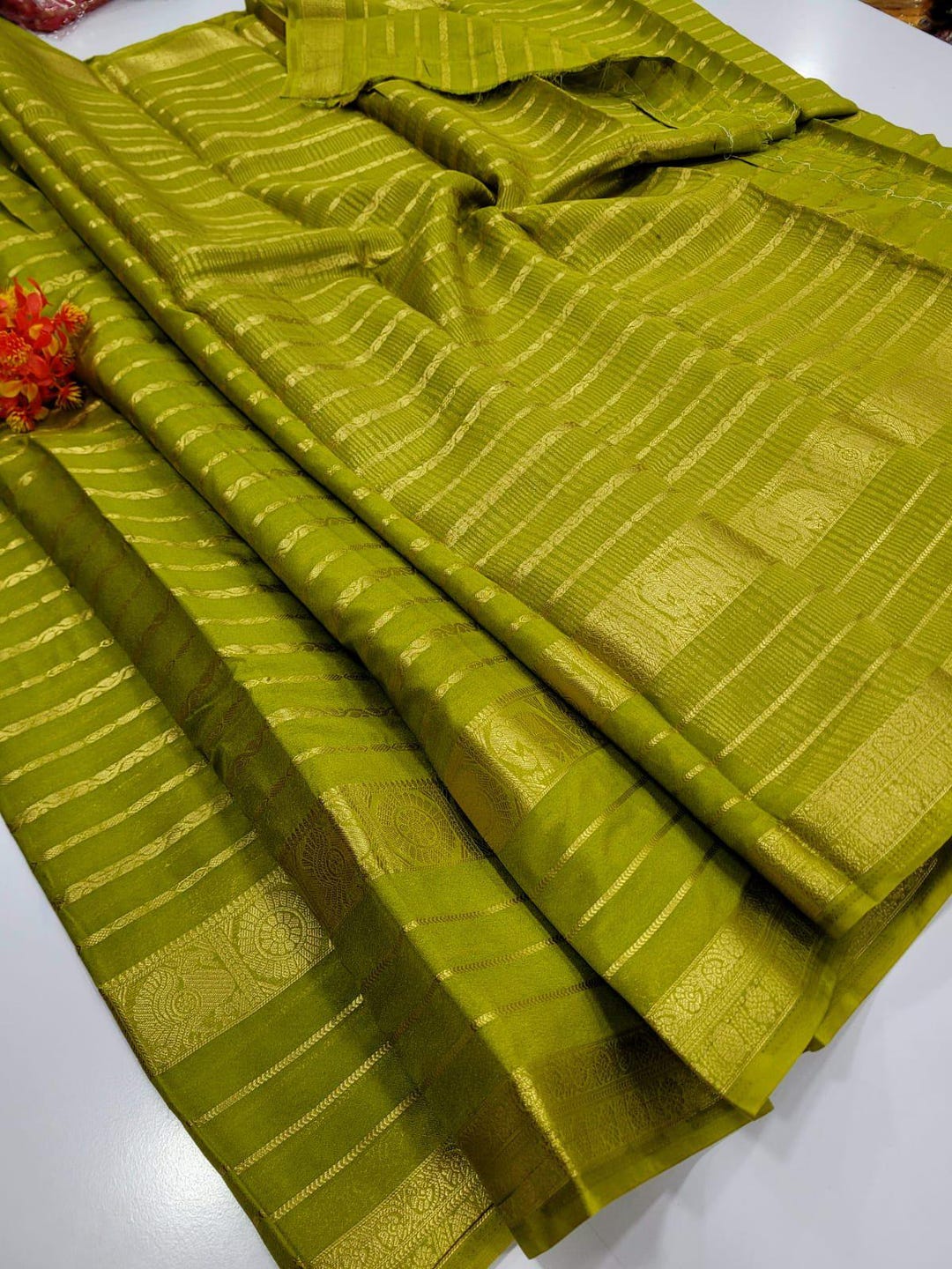 Elite Mysore Crape Silk Saree With Stitched Blouse-size 40 Extends to ...