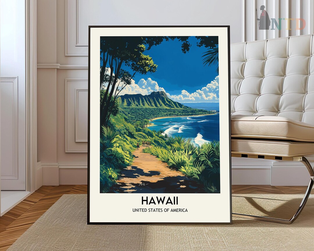 Hawaii Travel Poster, Oahu Coastline View, Archival Quality Print - Etsy