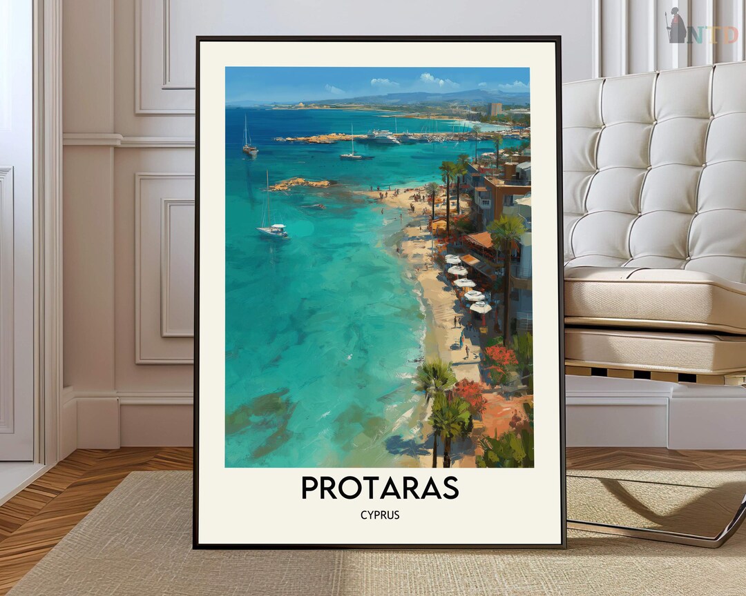 Protaras Cyprus Poster Print, Mediterranean Beach Town Wall Art ...