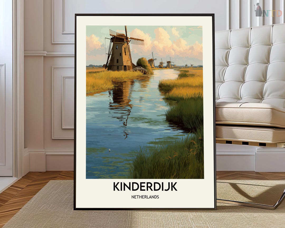 Kinderdijk Netherlands Poster Print, UNESCO Windmill Landscape Wall Art ...