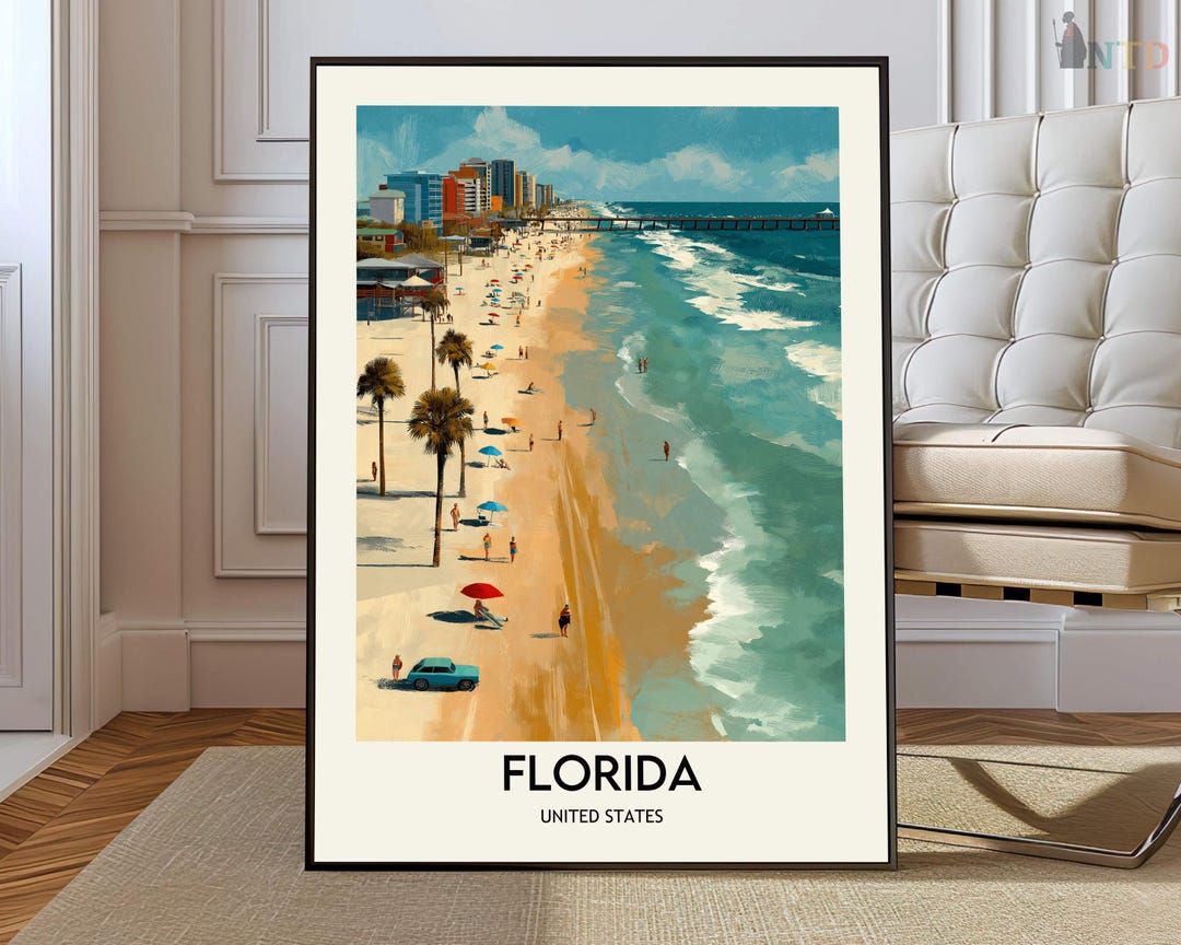 Florida State Poster Print, Sunshine State Map Wall Art, Coastal Travel ...