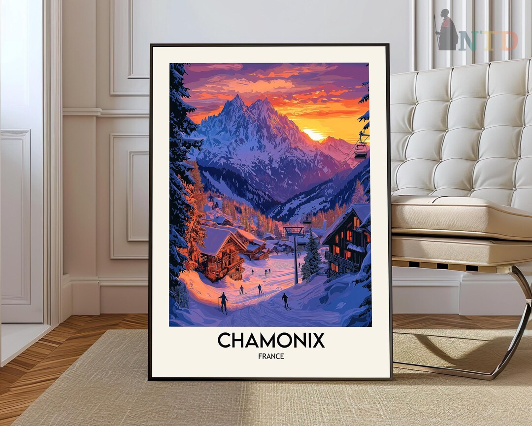 Chamonix Vintage Travel Poster - Chamonix Print, France Wall Art ...