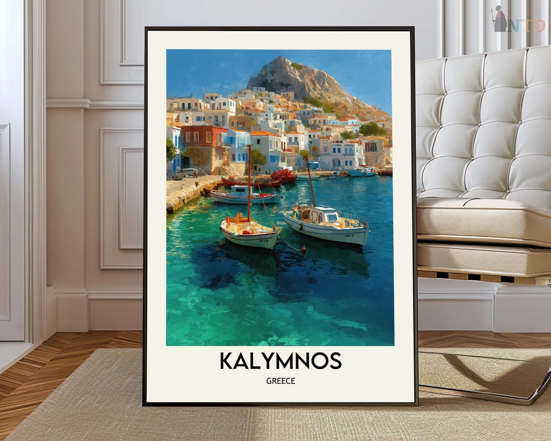 Kalymnos Greece Poster Print, Aegean Island Cliffs & Harbor Wall Art ...