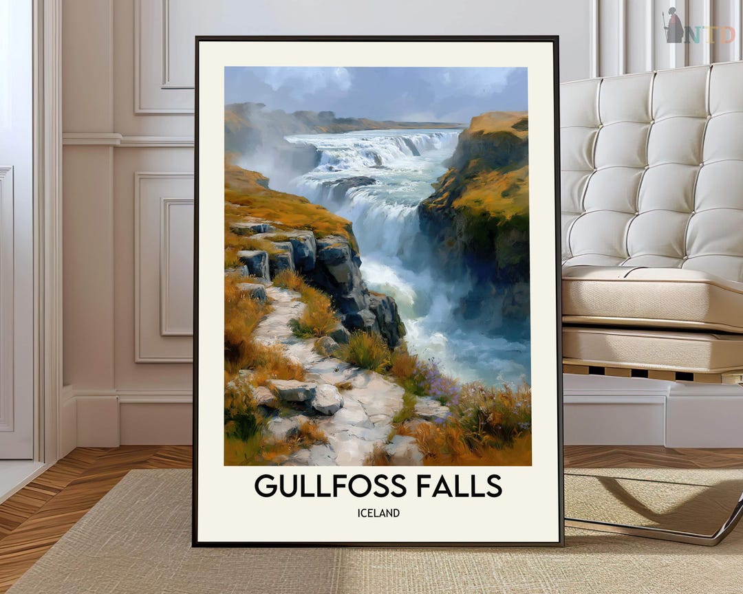 Gullfoss Falls Iceland Poster Print, Golden Circle Waterfall Wall Art ...