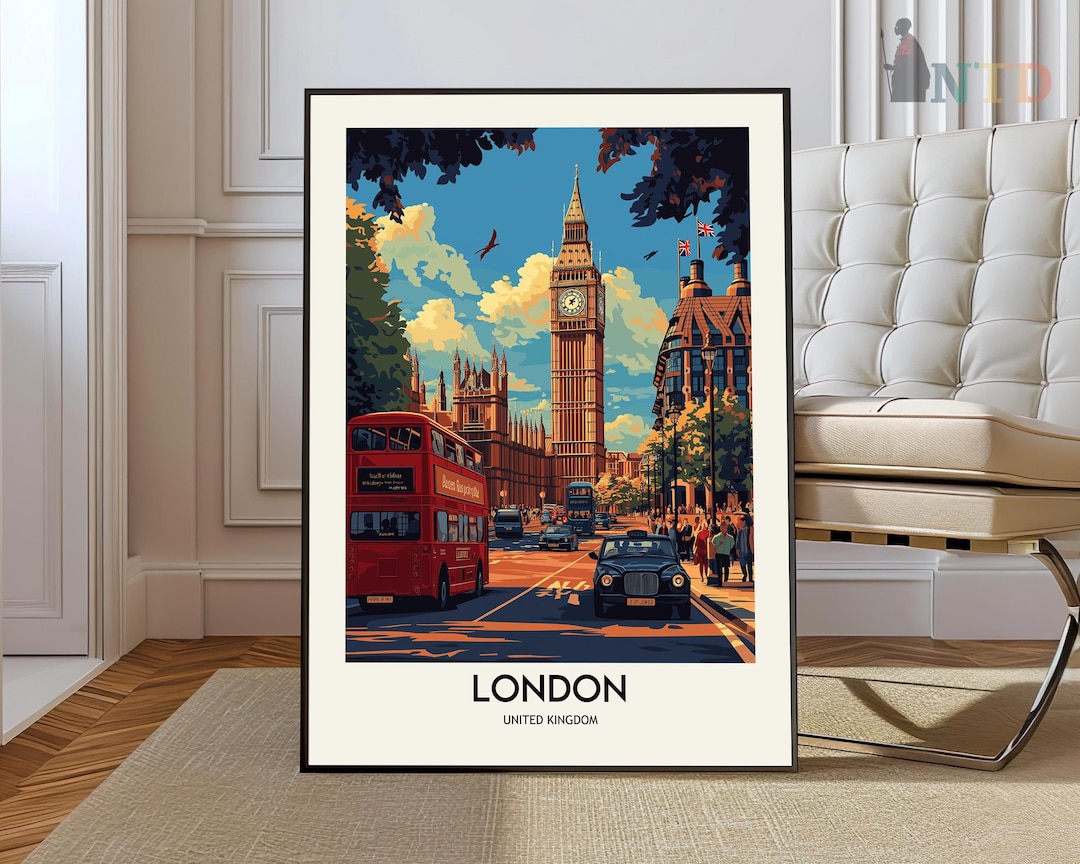 London Art Print: Vintage Travel Poster, Cityscape Wall Decor - Etsy