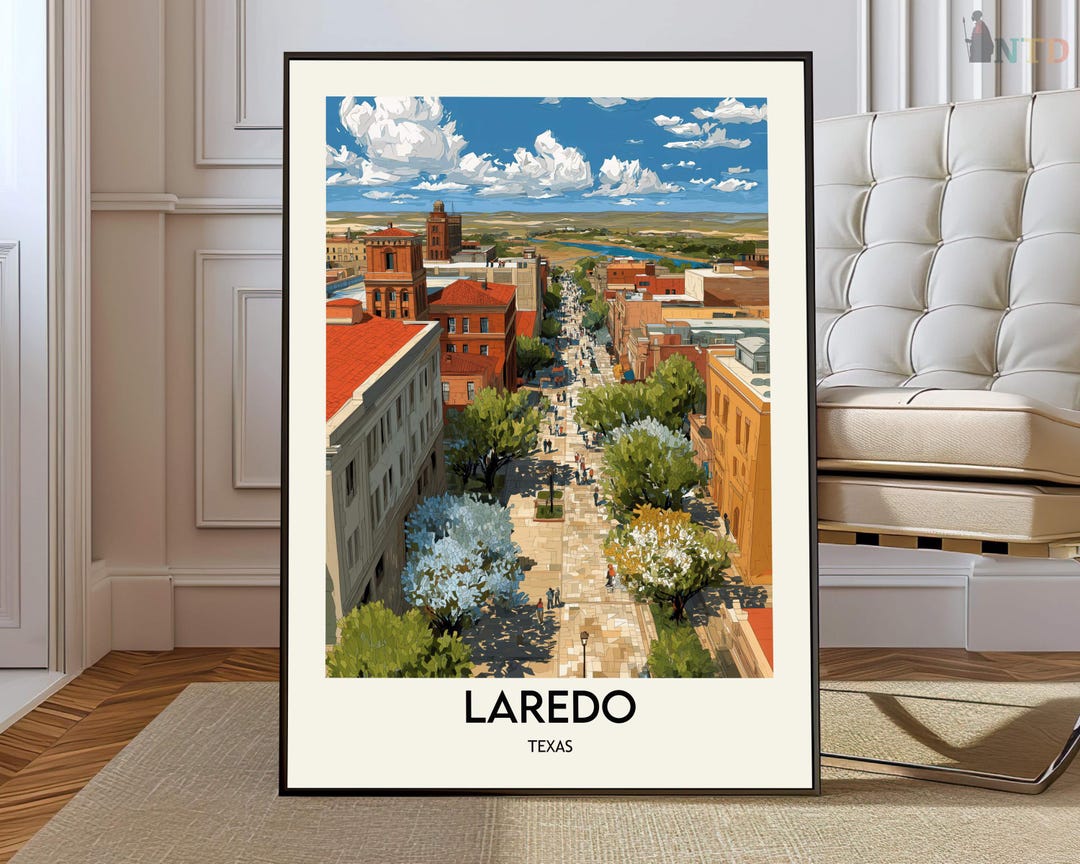 Laredo Texas Poster Print, Border City Wall Art, Rio Grande Map Decor ...