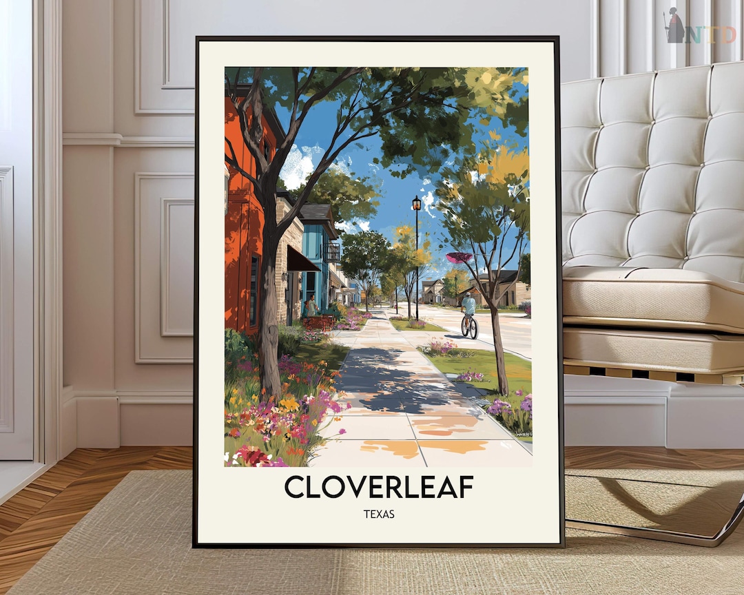 Cloverleaf Texas Poster, Houston Area Suburban Town Wall Art, Harris ...