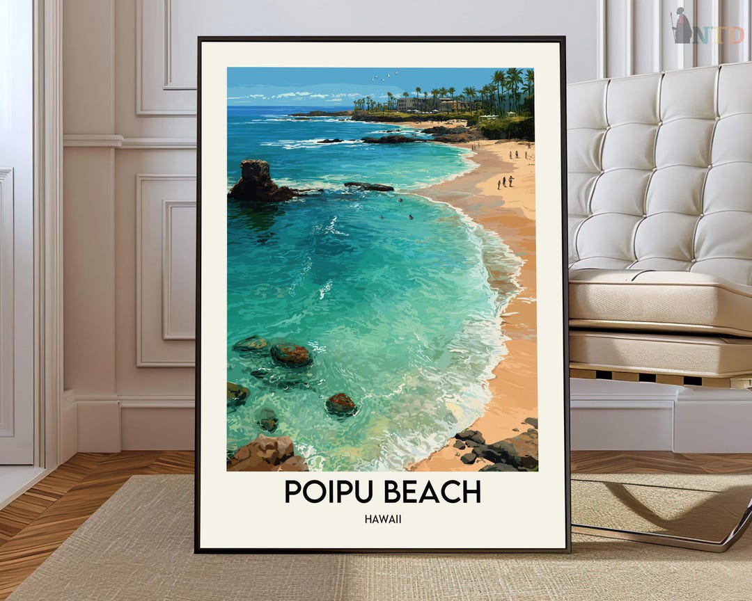 Poipu Beach Kauai Hawaii Poster Print, South Shore Coastal Wall Art ...