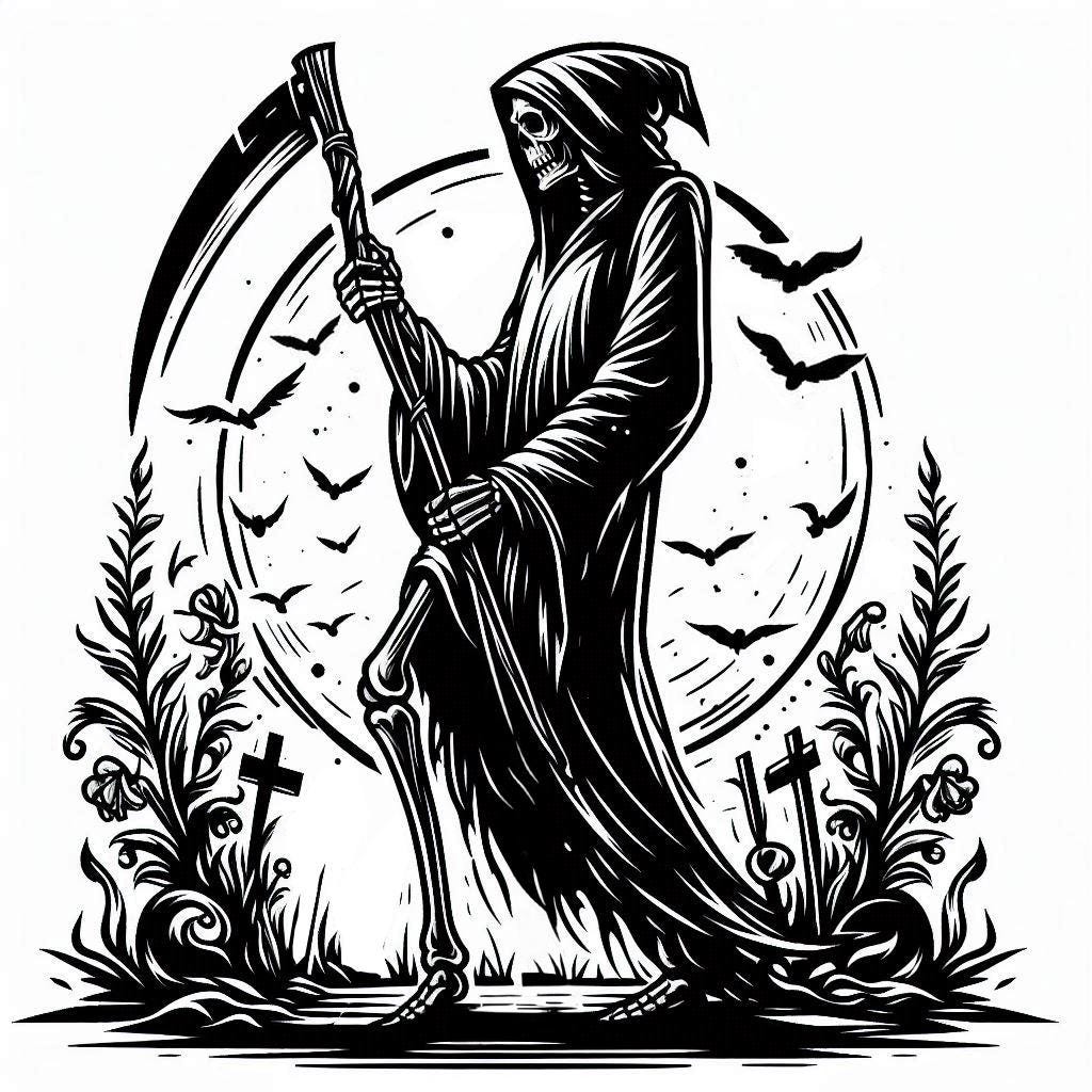 Grim Art Reaper in Moon DXF Cricut SVG PNG Silhouette Maker Tattoo ...