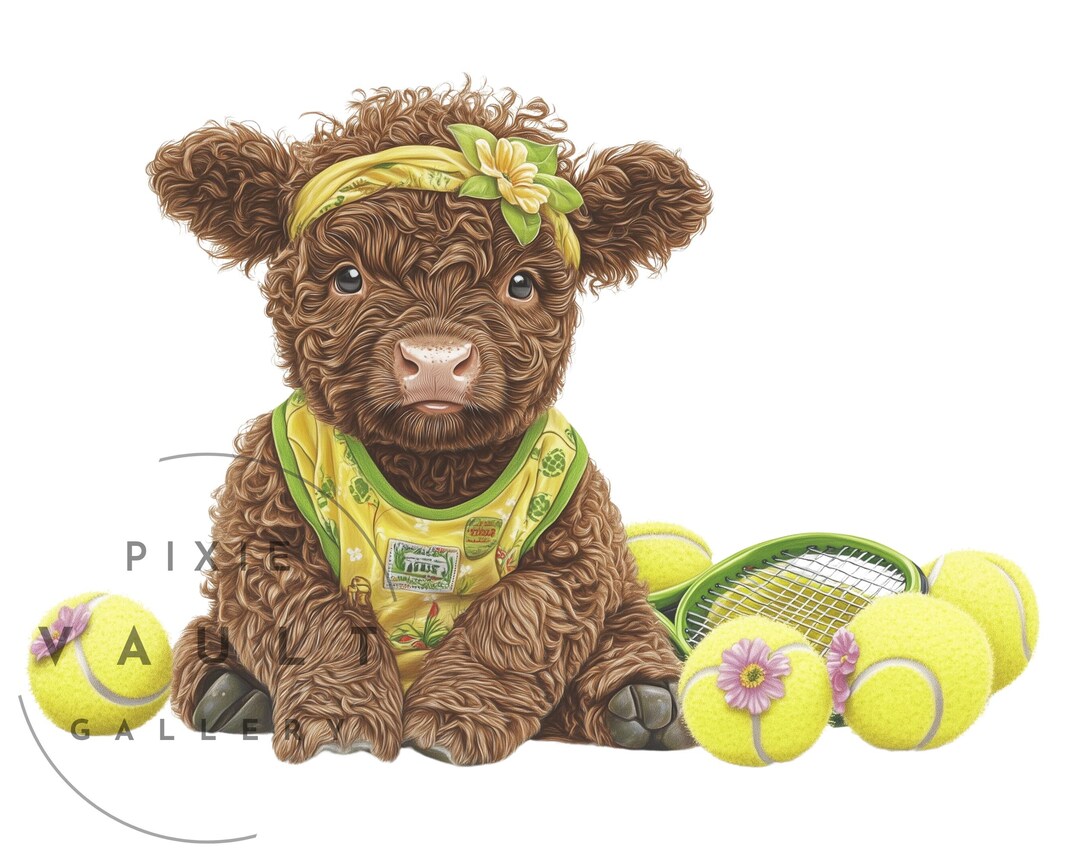 Tennis Highland Cow PNG Clipart for Tumbler Sublimation Instant Digital ...