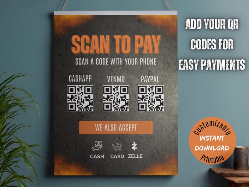 Scan to Pay Schild Vorlage: CashApp, Venmo, PayPal QR Code Stand ...