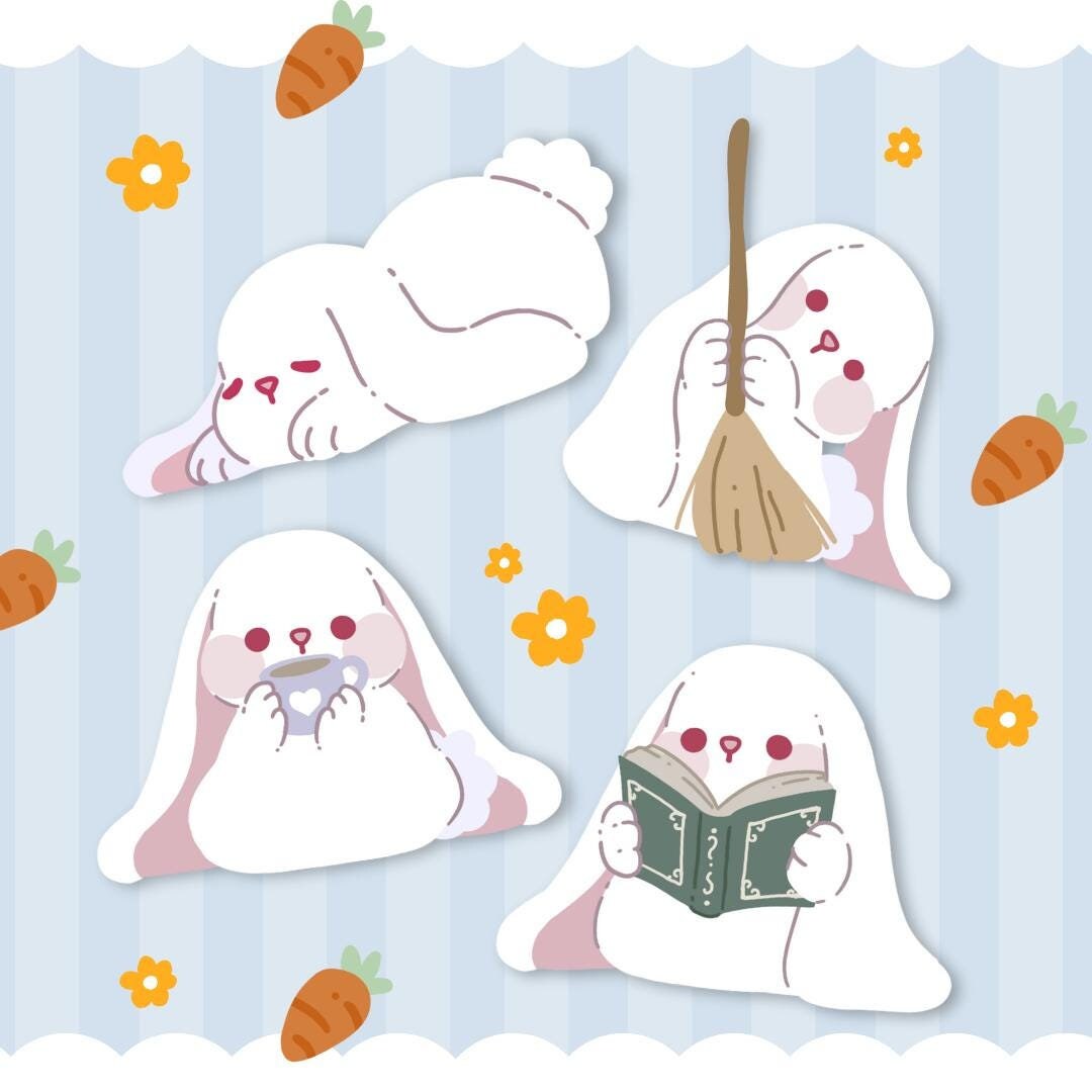 Bunny Sticker Reading, Sweeping, Sleeping, Sipping - Etsy
