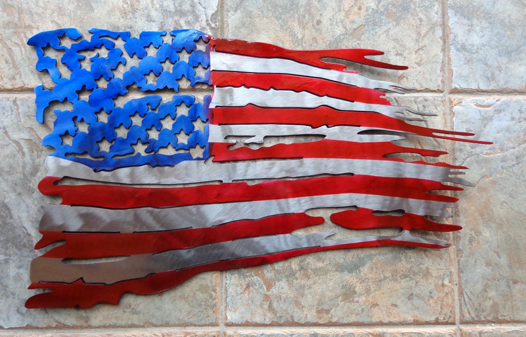 New American Battle Flag Tattered & Torn Plasma Cut Metal Wall Art 18 ...