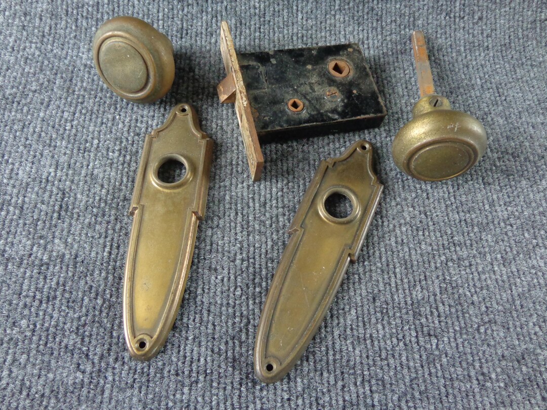 Vintage Art Deco Door Knob & Mortise Lock Set Brass Back Plates - Etsy