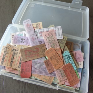 Lot of Paper Tickets in Plastic Container for Scrapbooking Journaling ...