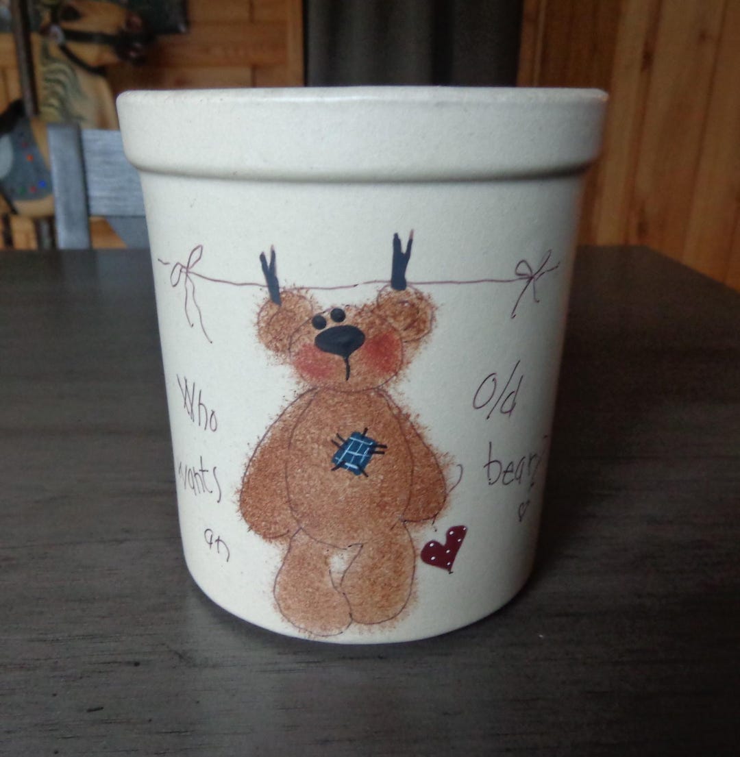 Vintage RRP Co. Teddy Bear Pottery Crock 1 Qt High Jar "who Wants an ...