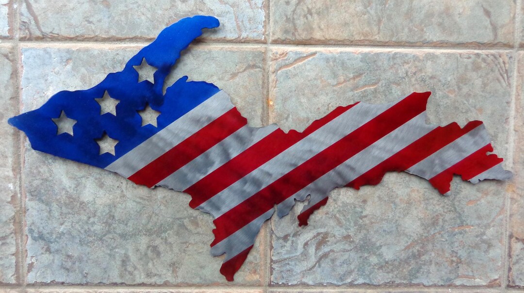 Upper Peninsula of Michigan American Flag Plasma Cut Metal Wall Art 24 ...