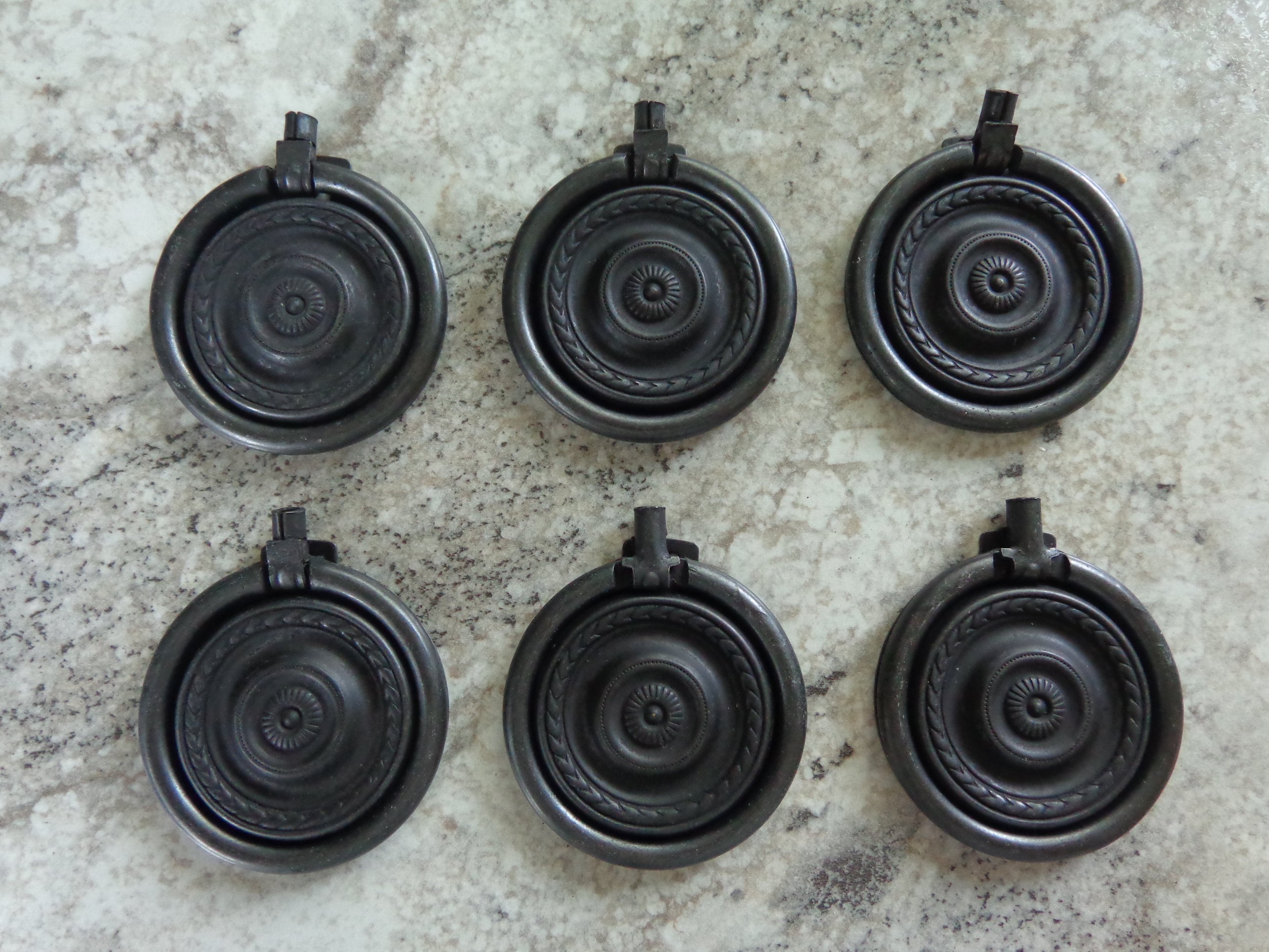 Vintage Set of 6 NOS Two-part Round Ring Pulls Black Finish Arts ...