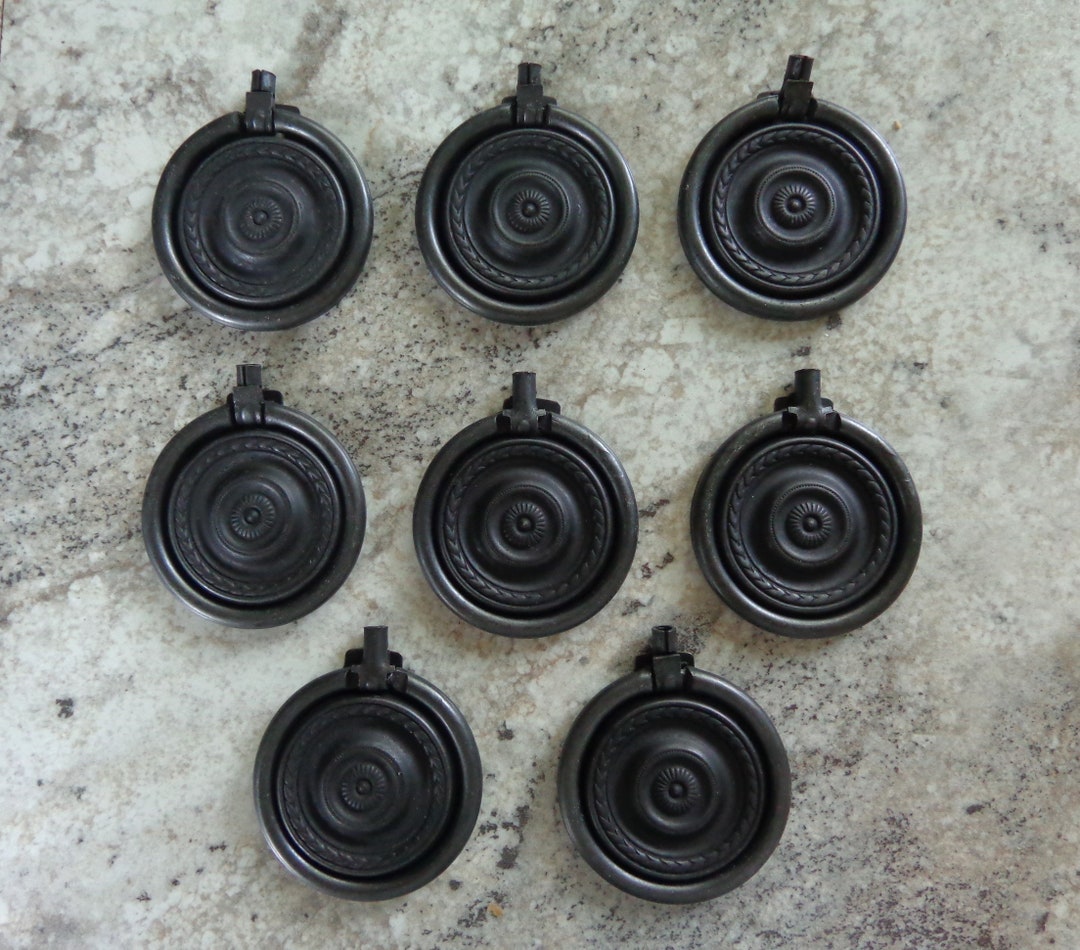 Set of 8 Two-part Round Ring Pulls Black Finish Arts & Crafts Mission ...