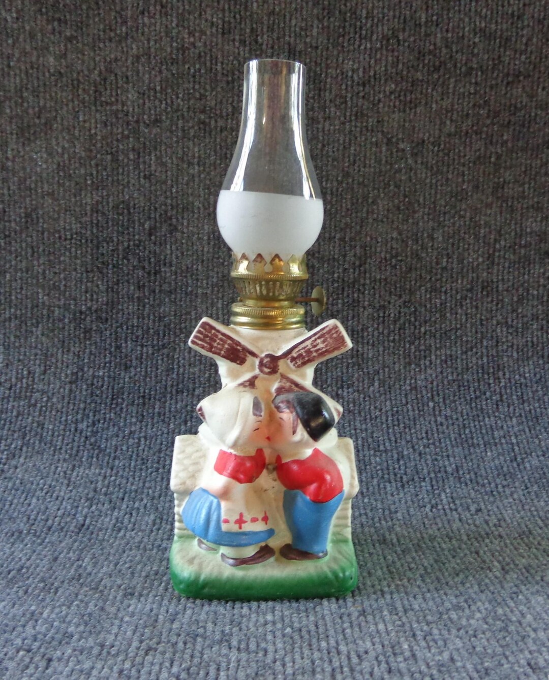 Vintage Chalkware Dutch Boy & Girl Small Oil Lamp 9" Tall Good ...