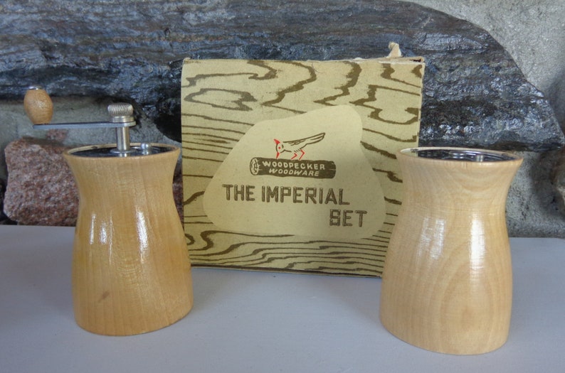 Vintage Woodpecker Woodware Salt & Pepper Shakers in Original Box 3" Tall - Etsy