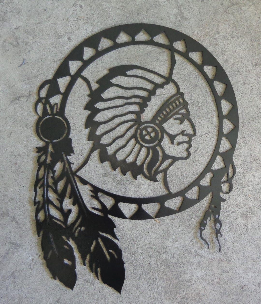 Warrior Indian Chief Plasma Cut Metal Wall Art 24" T X 19" W Black ...