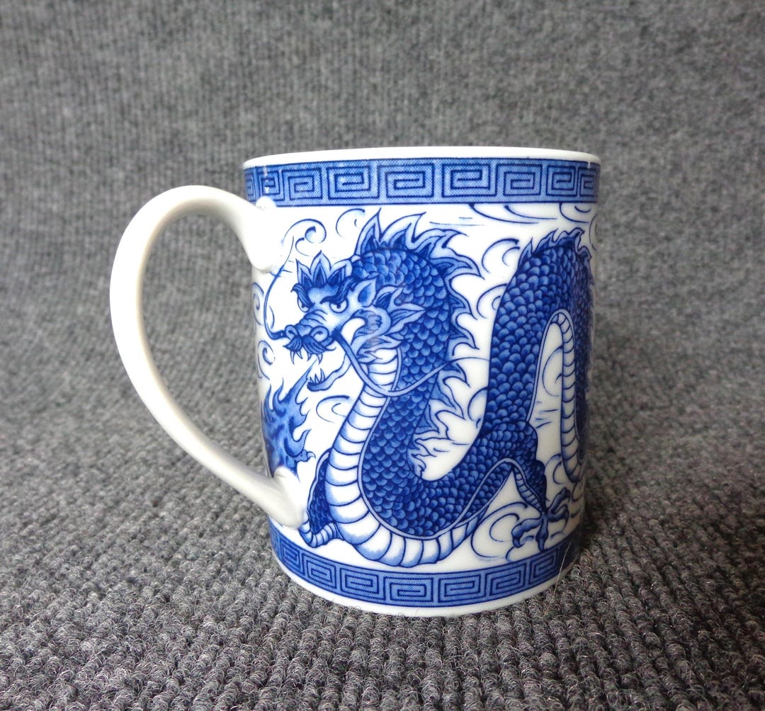 Vintage Chinese Dragon Mug Blue & White Asian Coffee Cup 3-1/2 Tall ...