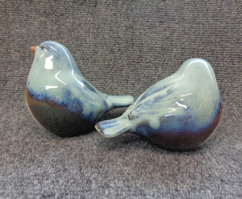 Vintage Pair of Chubby Pottery Blue Bird Figurines - Etsy