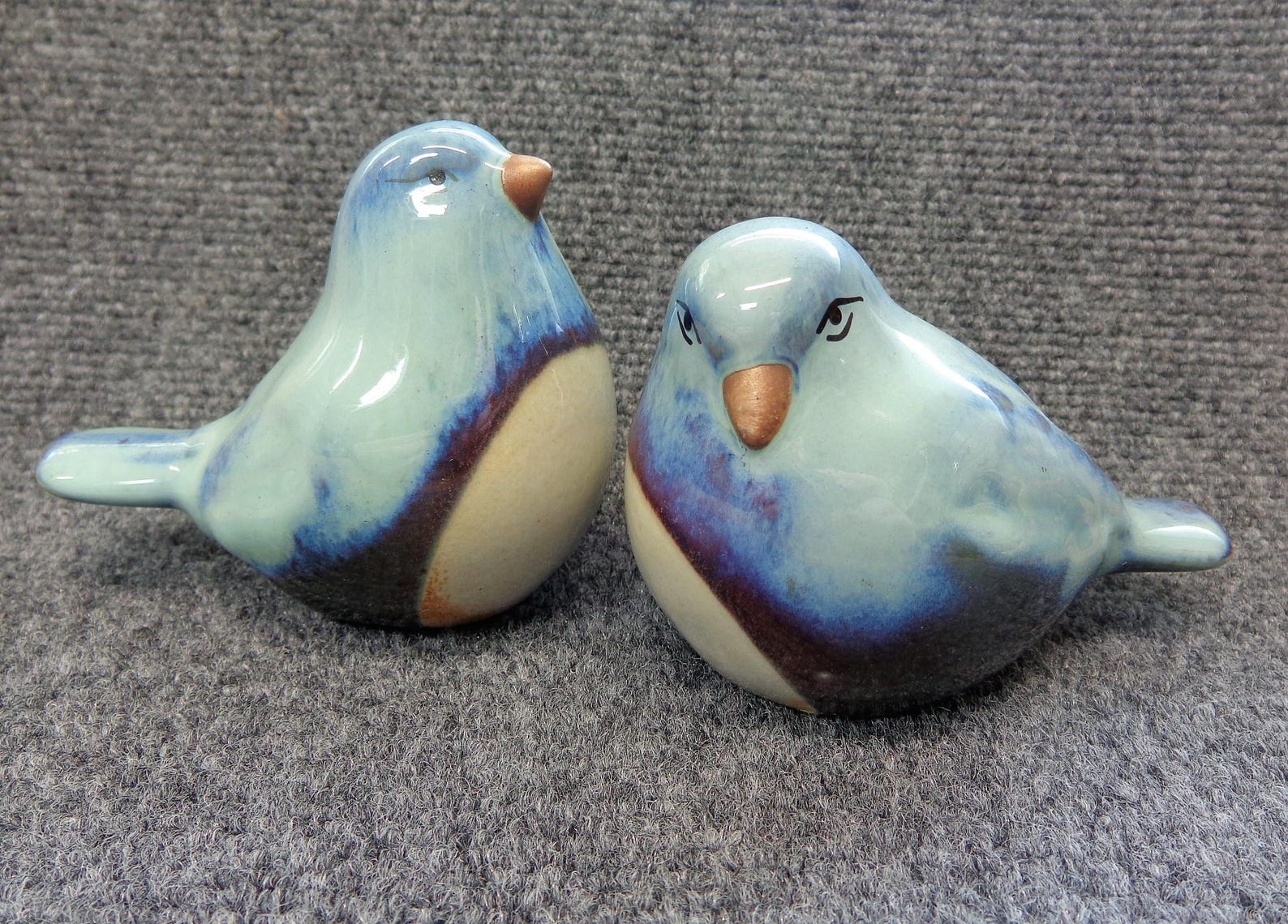Vintage Pair of Chubby Pottery Blue Bird Figurines - Etsy