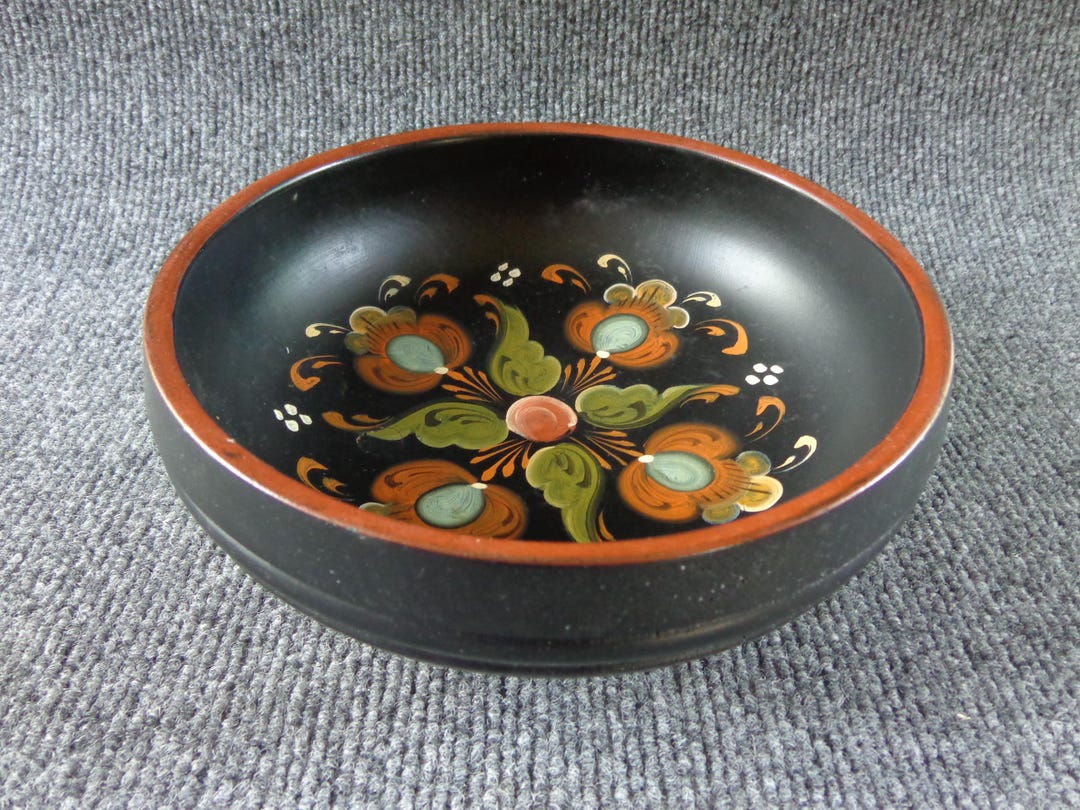 Vintage Norwegian Rosemaling Wooden Bowl 8 Diameter Black Floral - Etsy