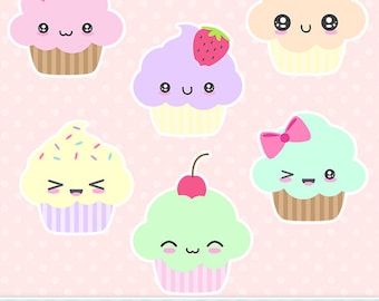 Cupcakes digital clipart set cute kawaii cupcakes clip art