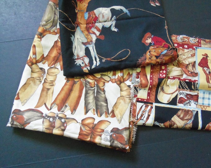 3 Yards Assorted Cotton Western Motif Fabric / Material Cowboys Cowboy ...