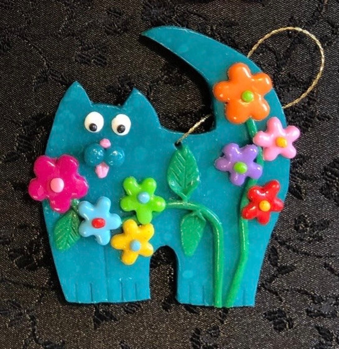 Colorful Cat - Teal With Flowers - Etsy